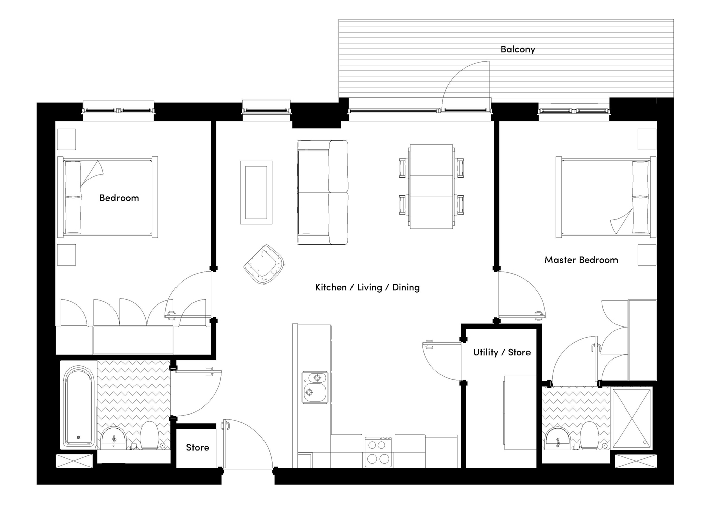 2 Bedroom Apartment Open Plan – U by Urbeo